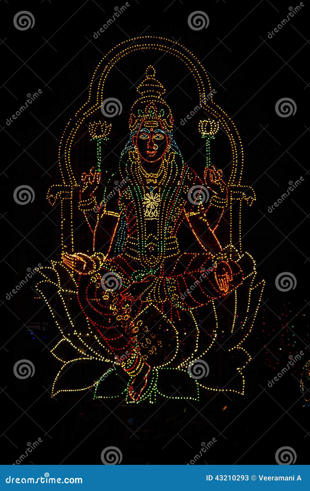 Beautiful Goddess Image in Serial Lights Stock Image - Image of goddess ...