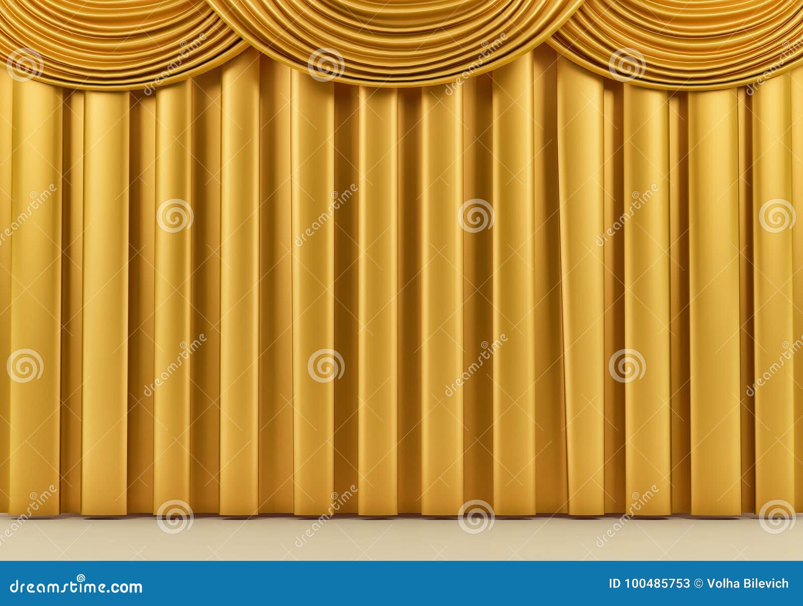 Beautiful Gold Stage Curtain. 3d Render Stock Illustration ...