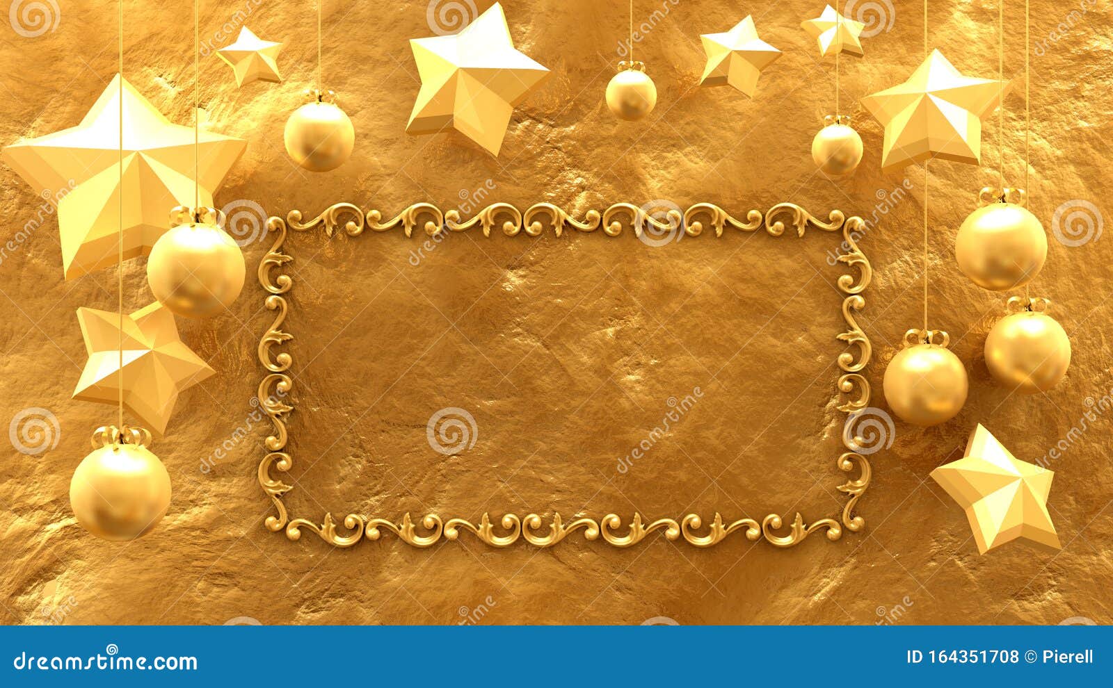 Beautiful Golden Christmas Frame. 3D Rendering, Illustration Stock ...