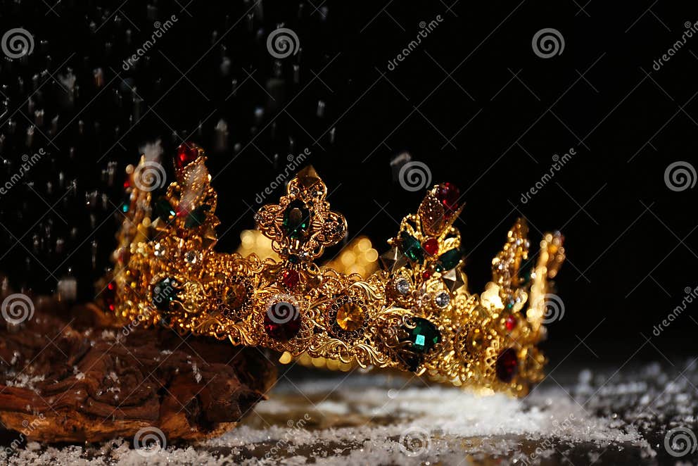 Beautiful Golden Crown With Gems On Black Background Fantasy Item