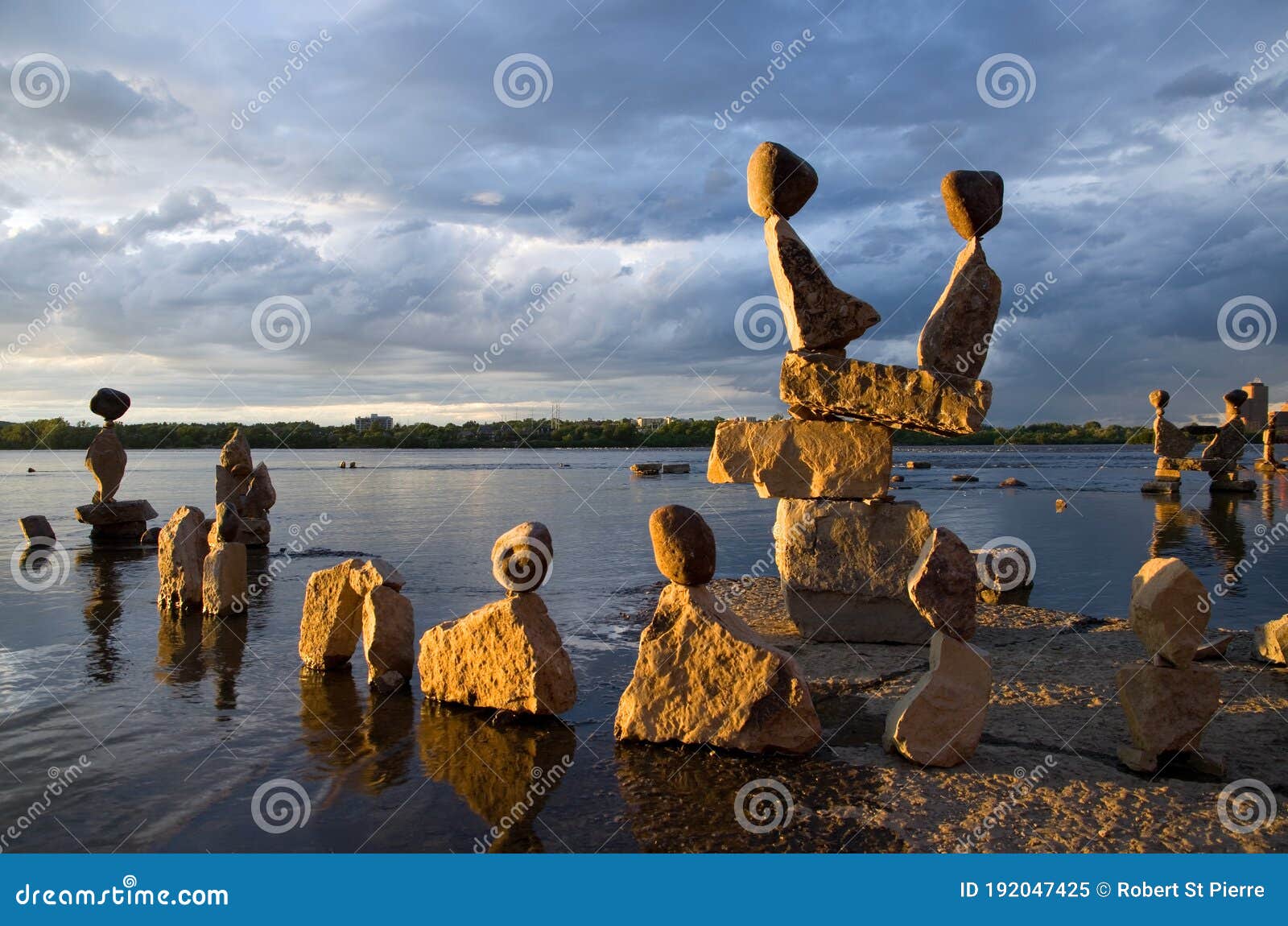 Beautiful Golden Light Rock Piles by the River Editorial Image - Image ...
