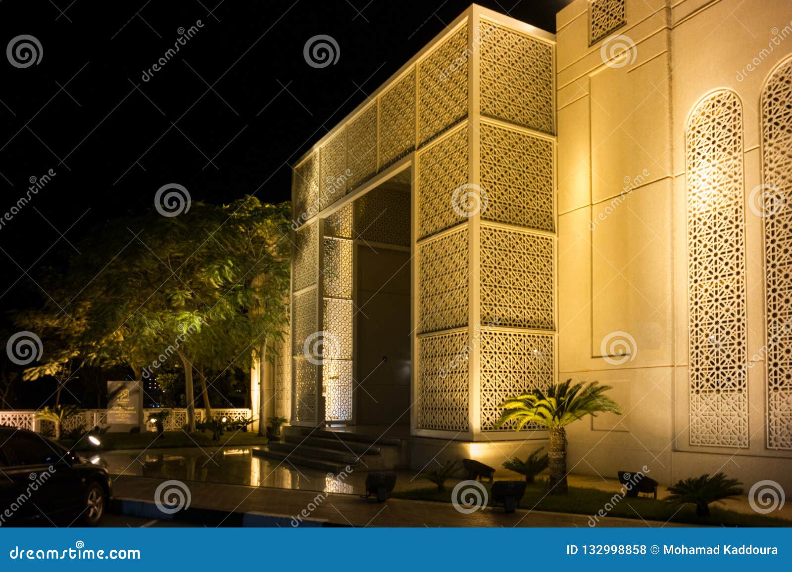 Beautiful Golden Mosque Light Design at Night Stock Photo - Image of ...