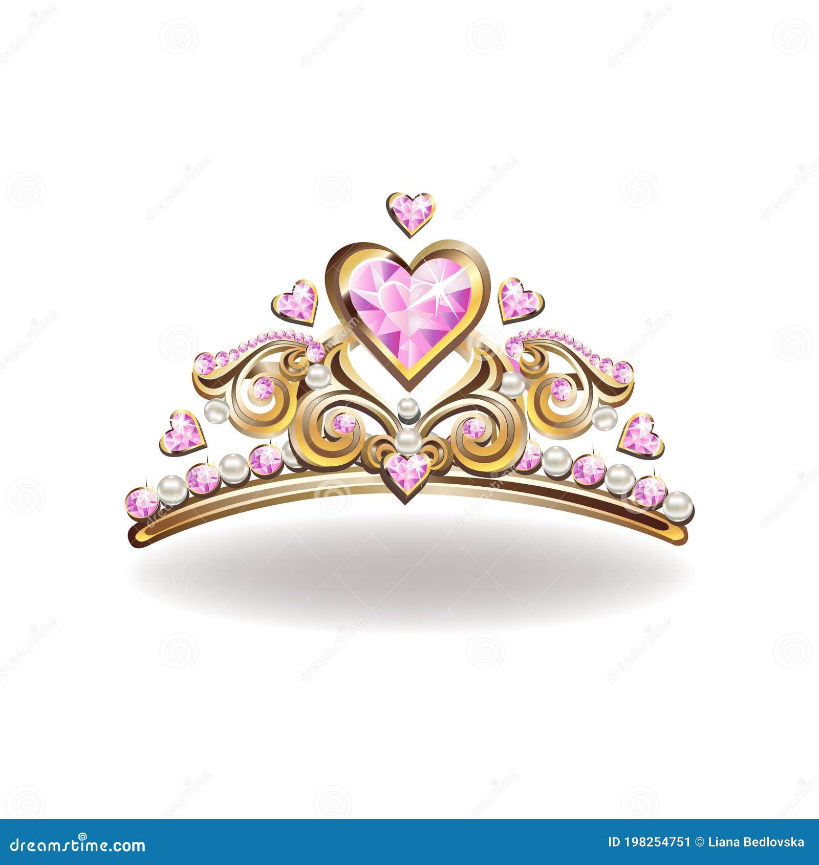Beautiful Golden Princess Crown with Pearls and Pink Jewels Stock ...