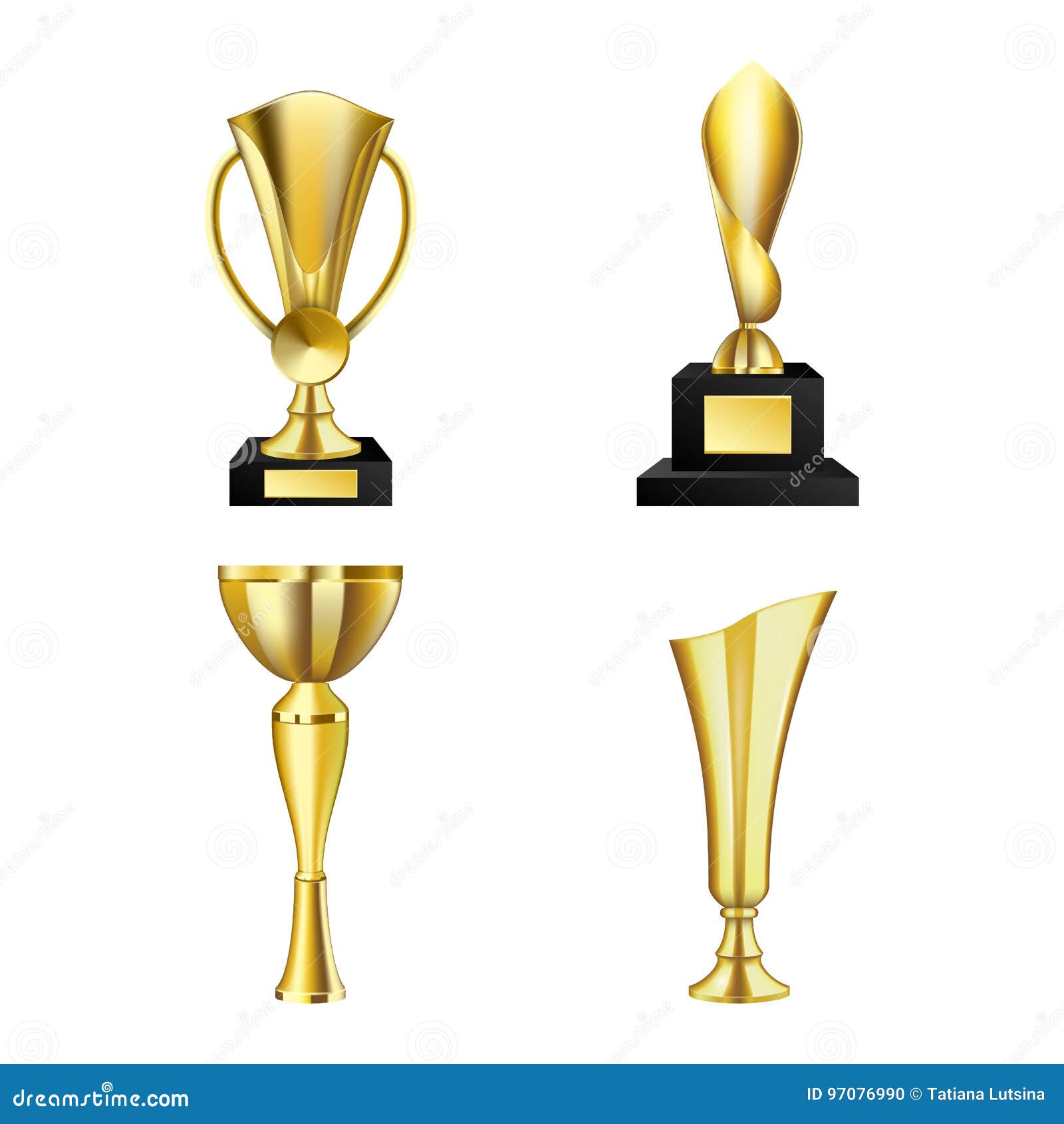 Beautiful Golden Trophy Cups and Awards of Different Shape Realistic ...