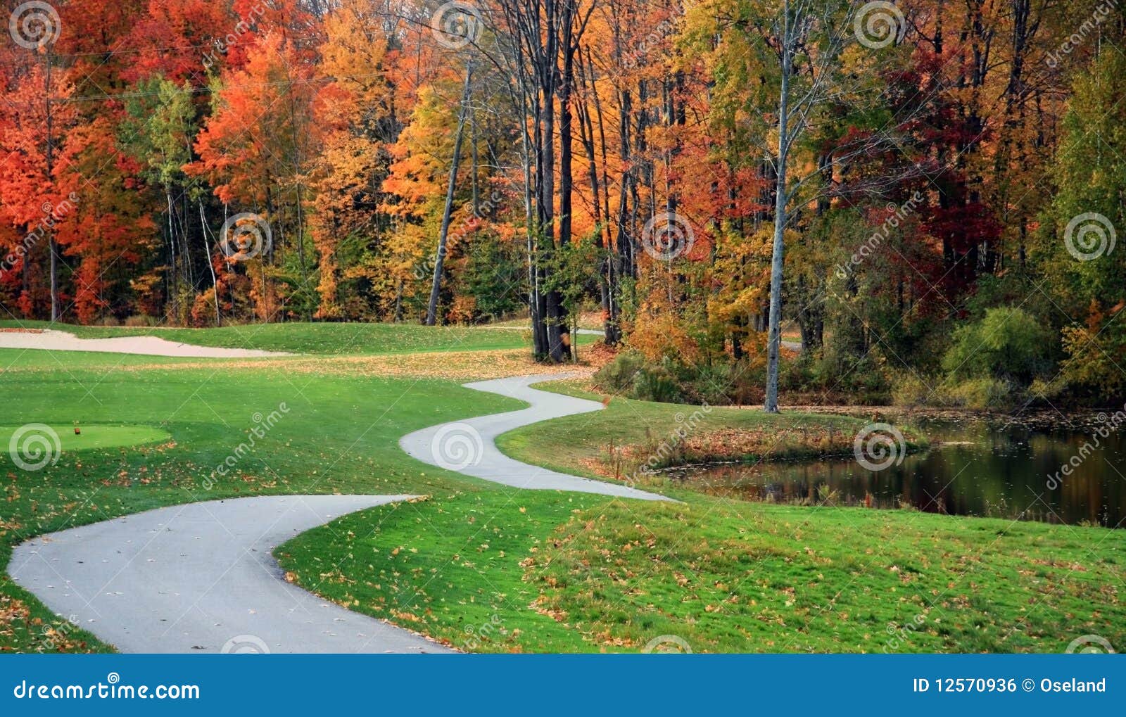 Beautiful Golf Course in Fall Stock Photo - Image of path ...