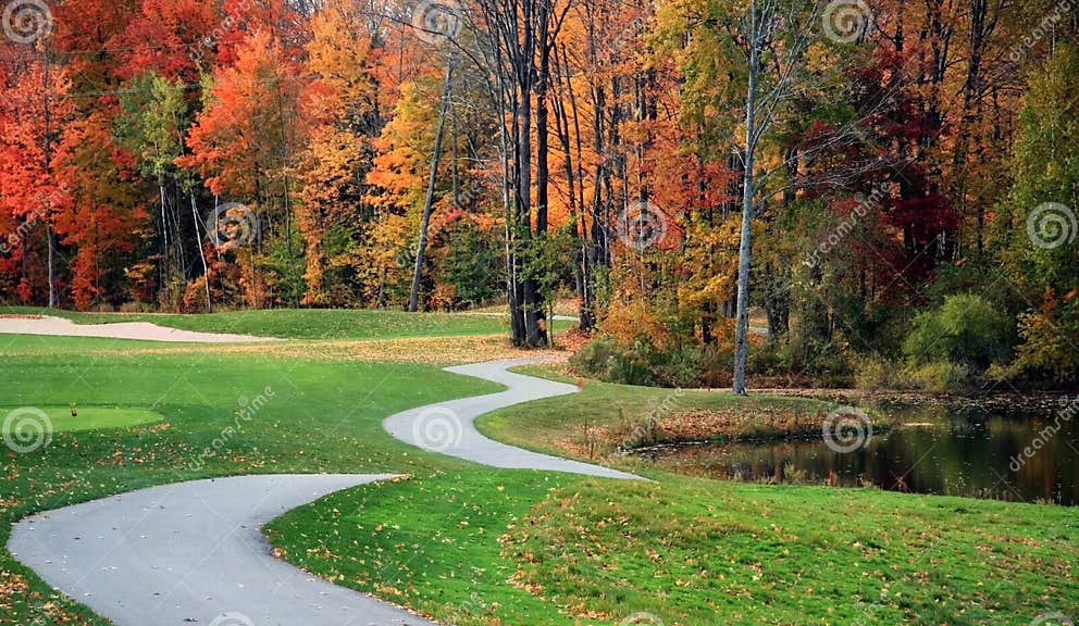 Beautiful Golf Course in Fall Stock Photo - Image of path ...
