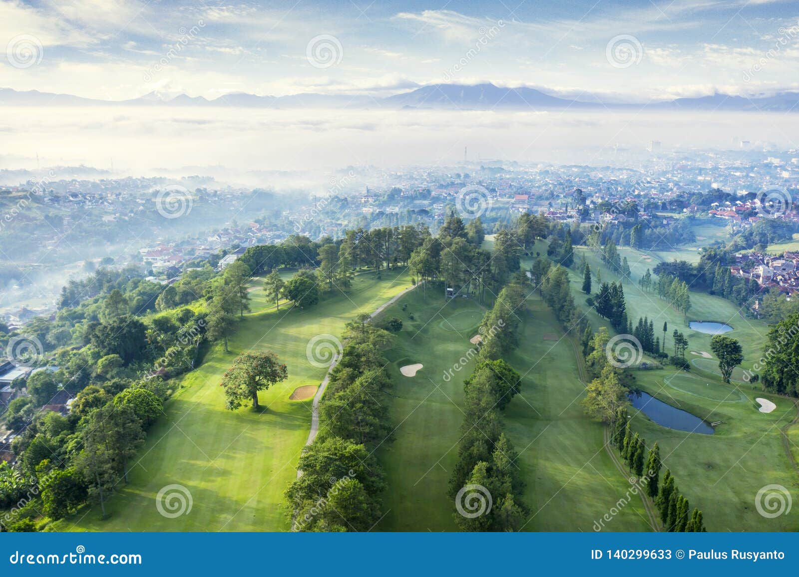 Beautiful Golf Course with Misty Bandung Cityscape Stock Image - Image ...