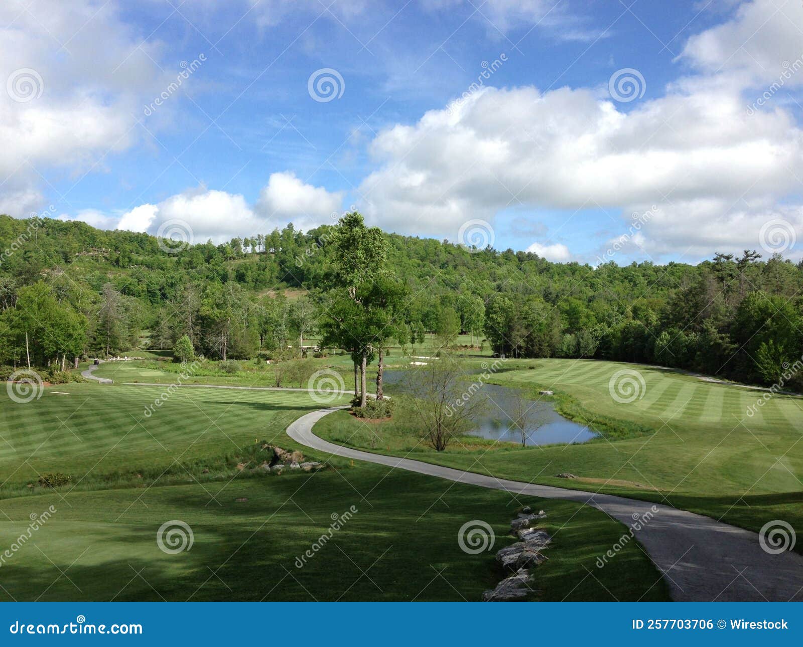 Beautiful Golf Course with a Path through the Middle in Sunny Weather ...
