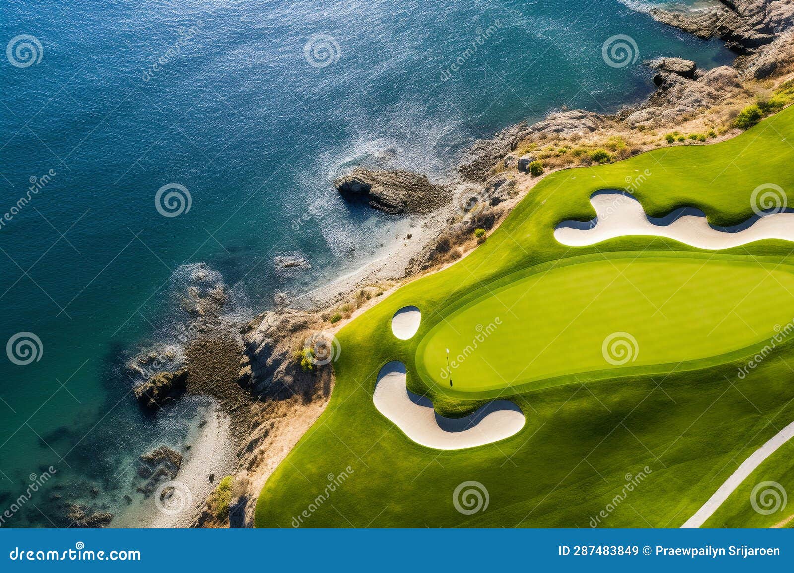 Beautiful Golf Course with Sand Bunkers with Blue Sky. Stock ...