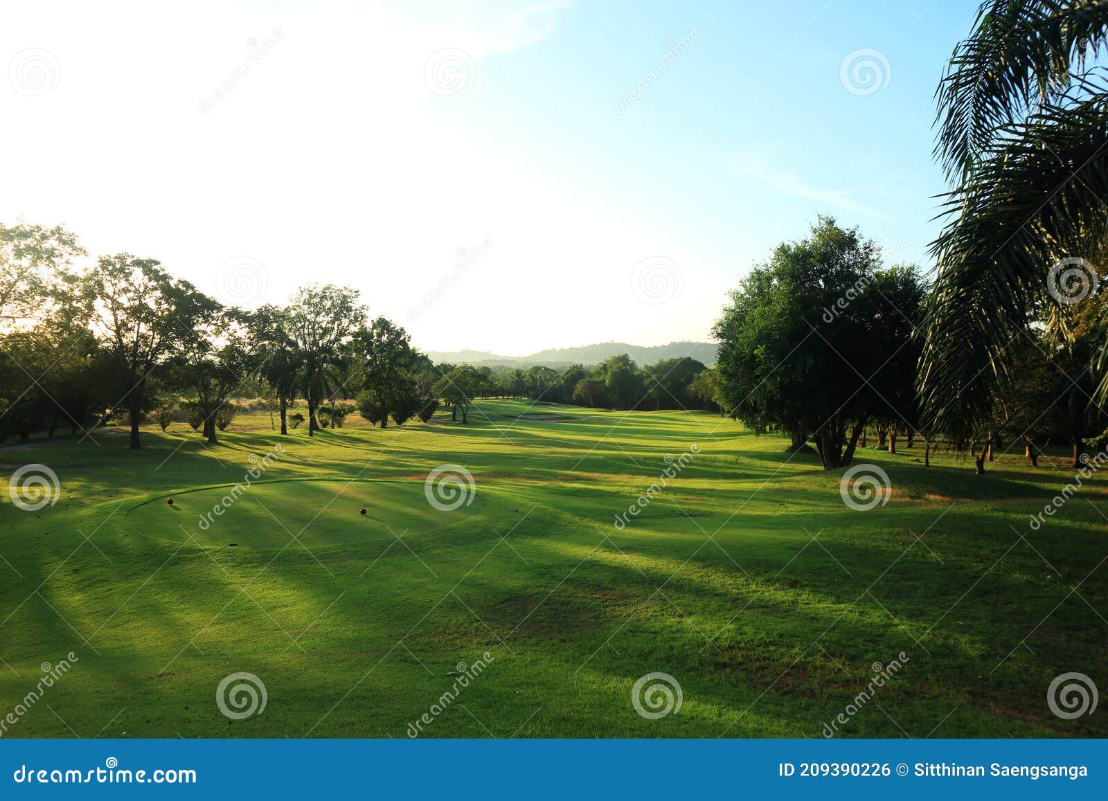 Beautiful Golf Course at the Sunset, Sunrise Time Stock Photo - Image ...