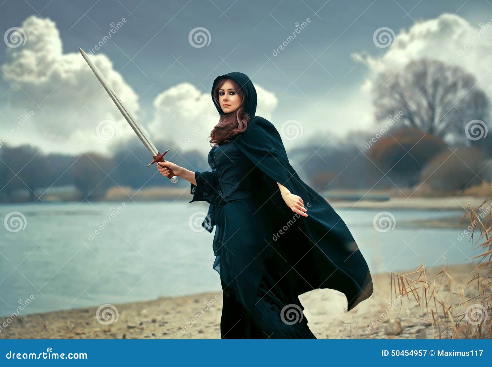 The Beautiful Gothic Girl with Sword Stock Image - Image of gothic ...