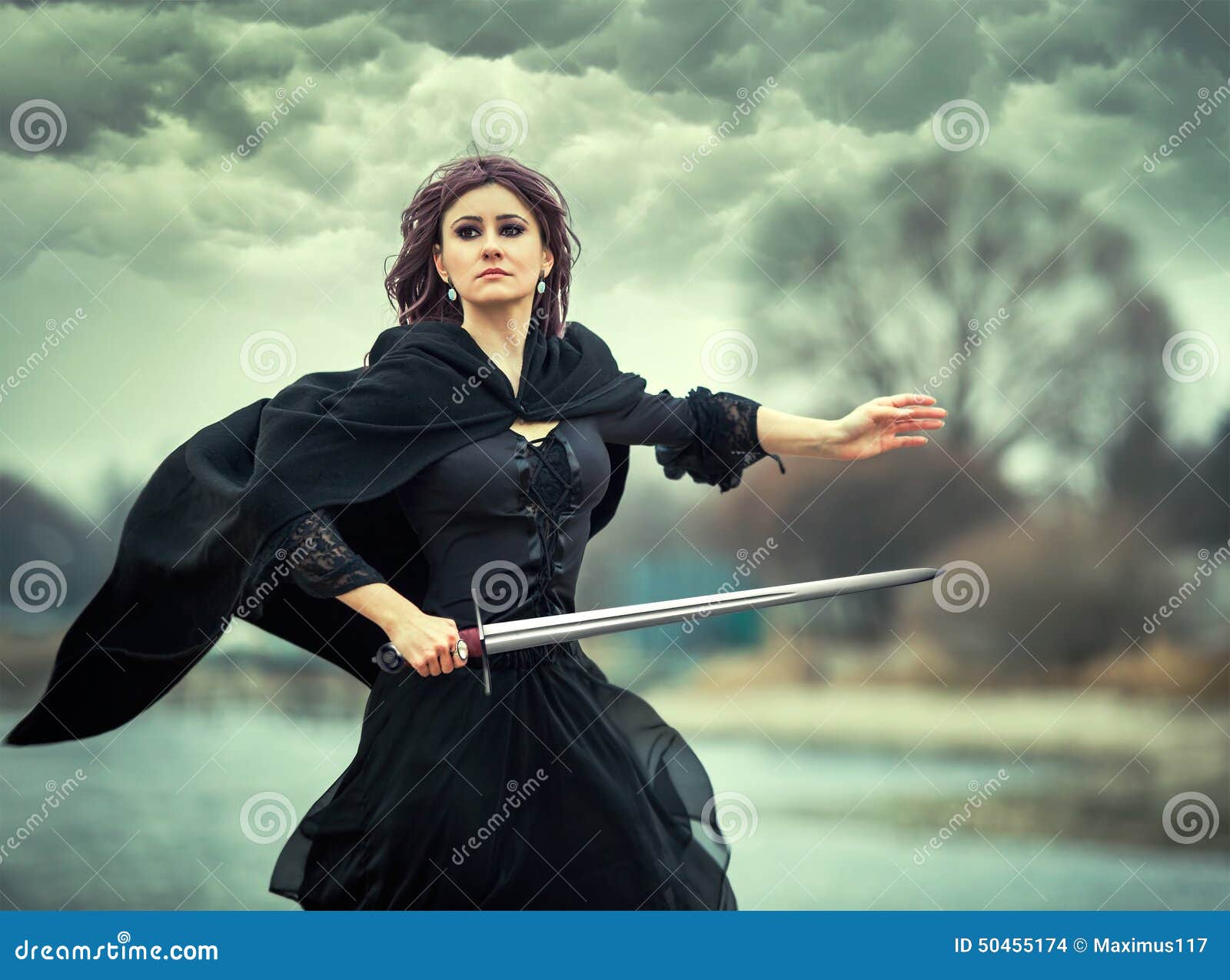 The Beautiful Gothic Girl with Sword Stock Photo - Image of evil ...