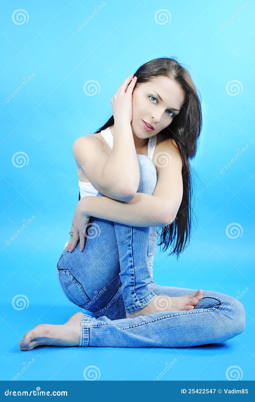 Beautiful Graceful Girl Brunette With Long Hair Stock Image Image Of Beautiful Pose 25422547