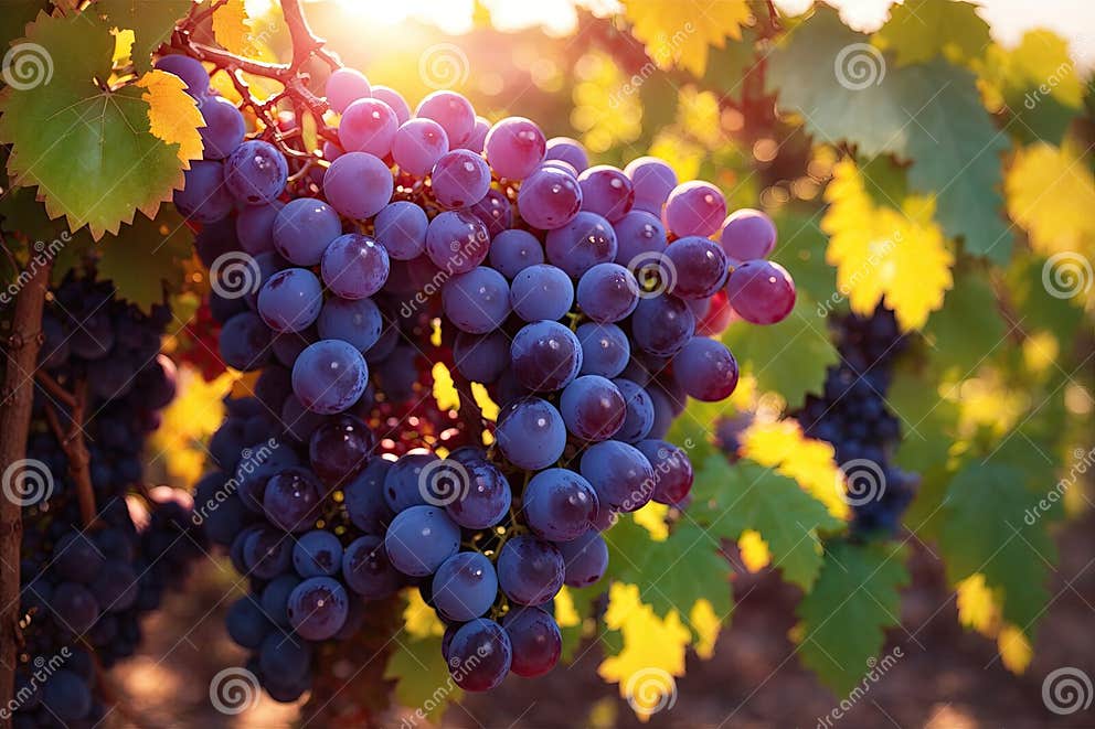 Beautiful Grapes on a Vine Against the Setting. Ai Generative Stock ...