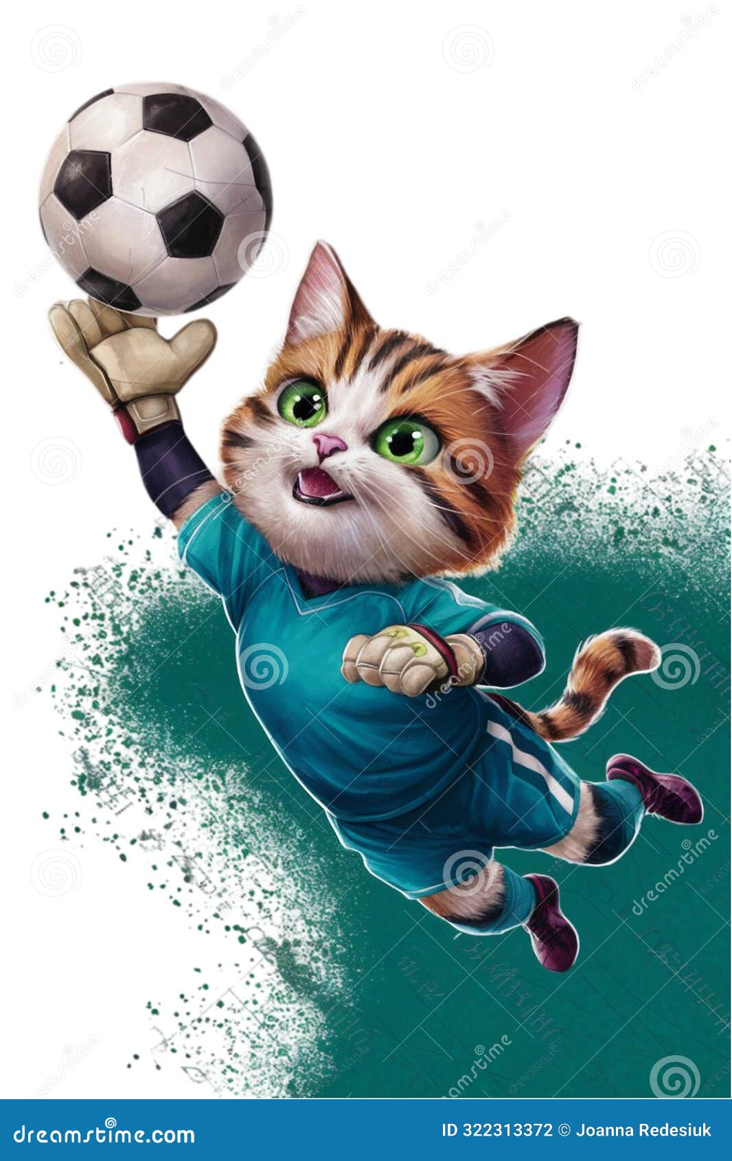 Graphics Cute Cat Goalkeeper Catching the Ball Stock Illustration ...