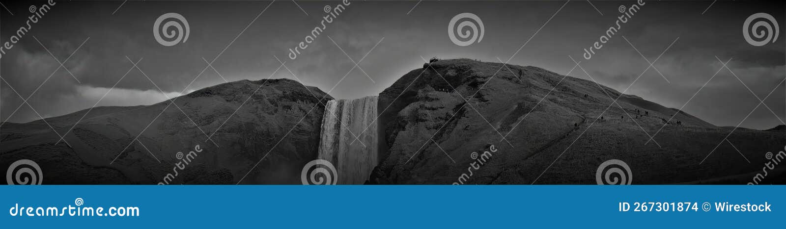 Beautiful Grayscale View of a Waterfall Stream through the Hills Stock ...