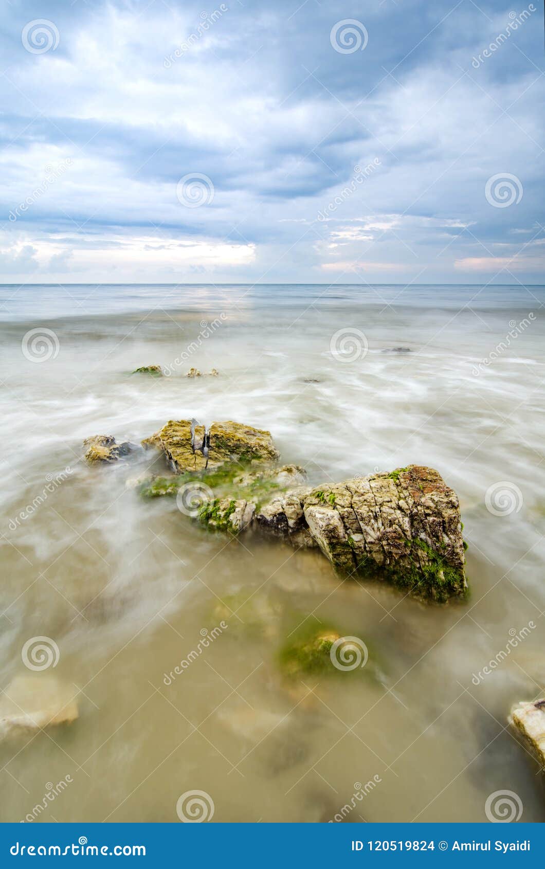 Beautiful Green Algae on the Stone at the Beach during Low Tide Water ...