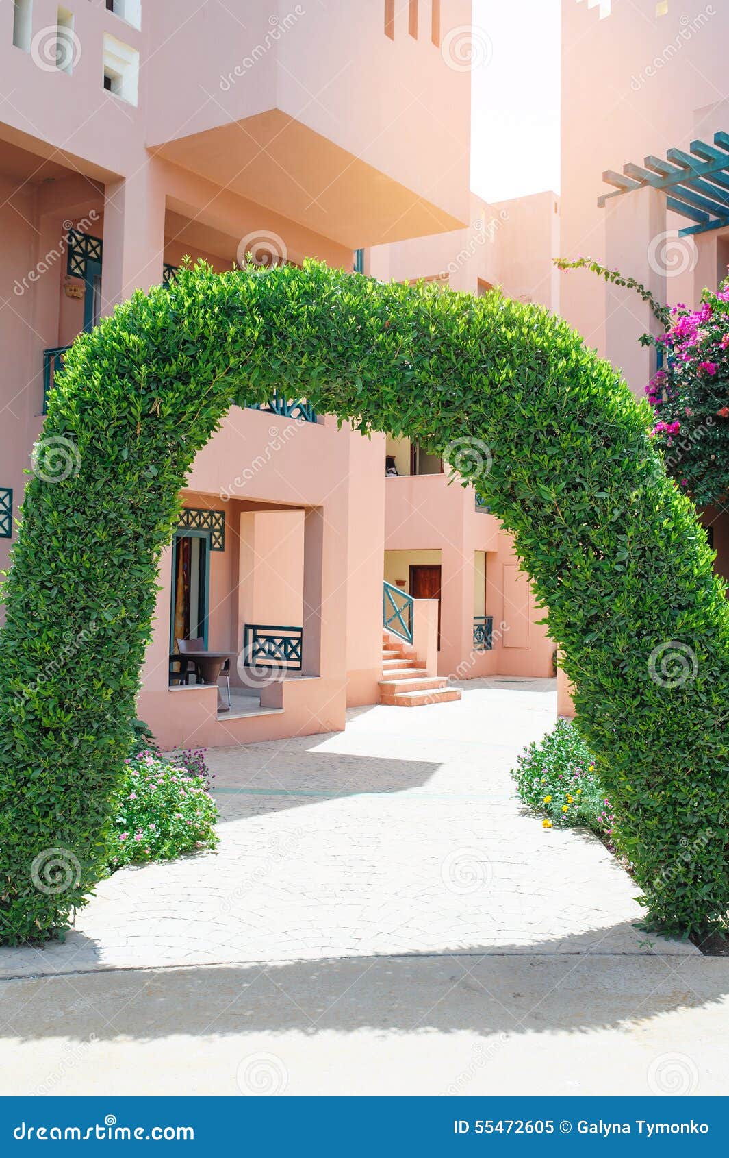 Beautiful Green Arch with Decorative Tree at the Hotel Stock Image ...