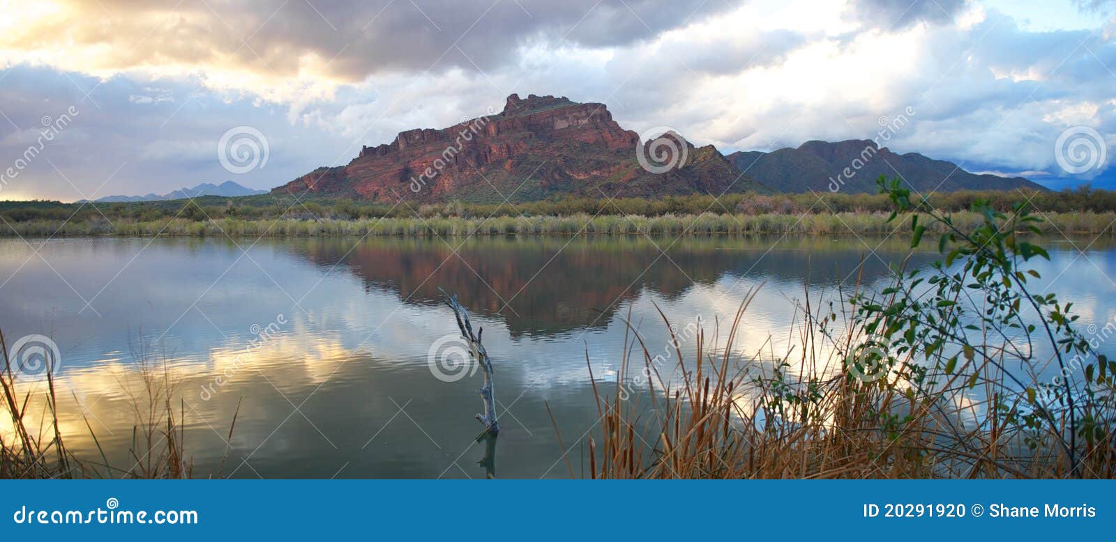 Beautiful Green Desert Mountains with Calm River Stock Photo - Image of ...