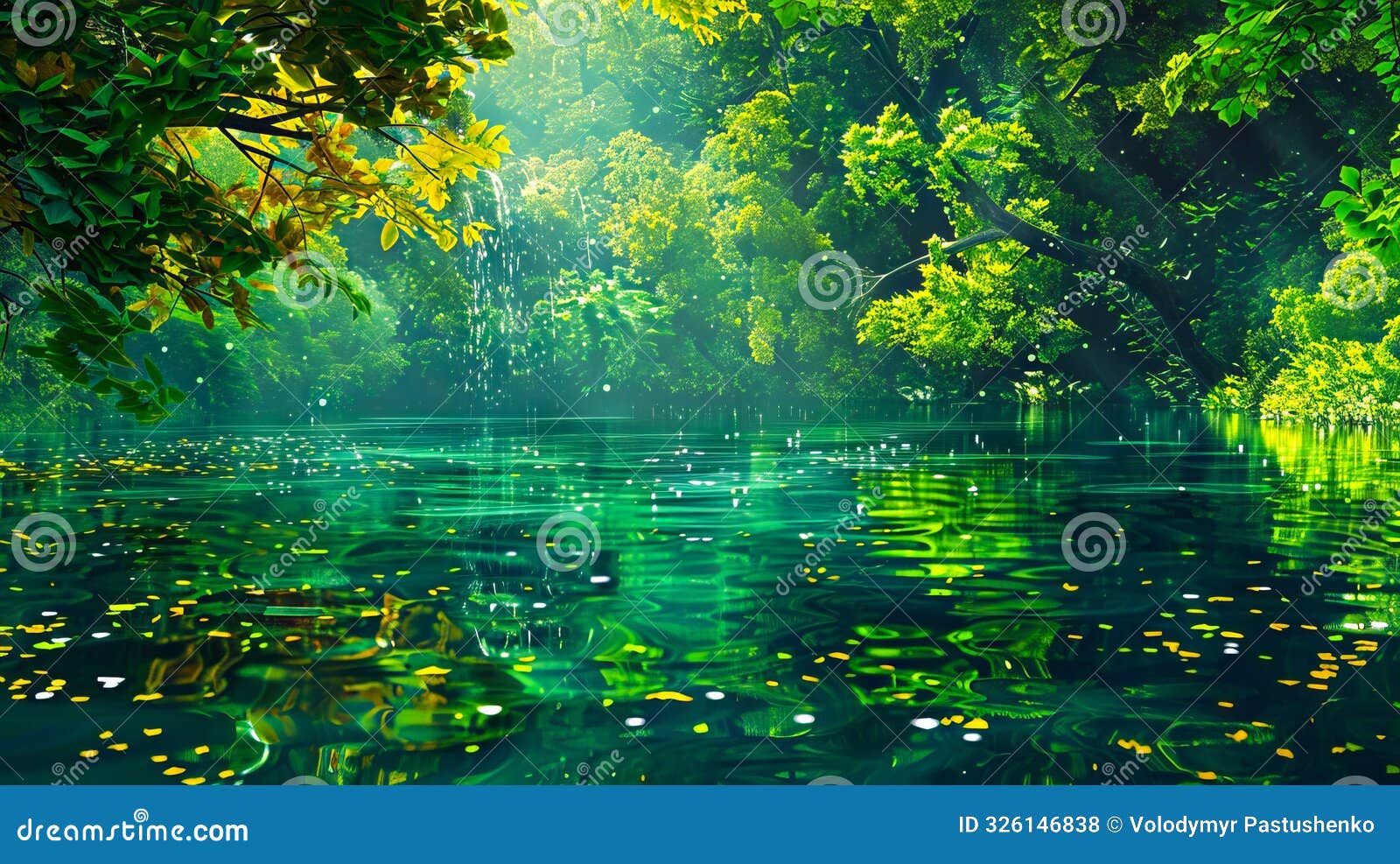 A Beautiful Green Forest with Water and Trees Stock Photo - Image of ...