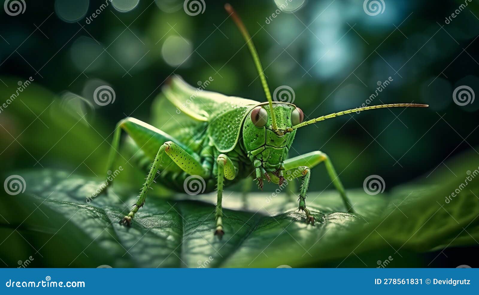 Beautiful Green Grasshopper on Leaf in Nature. Generative AI Stock ...