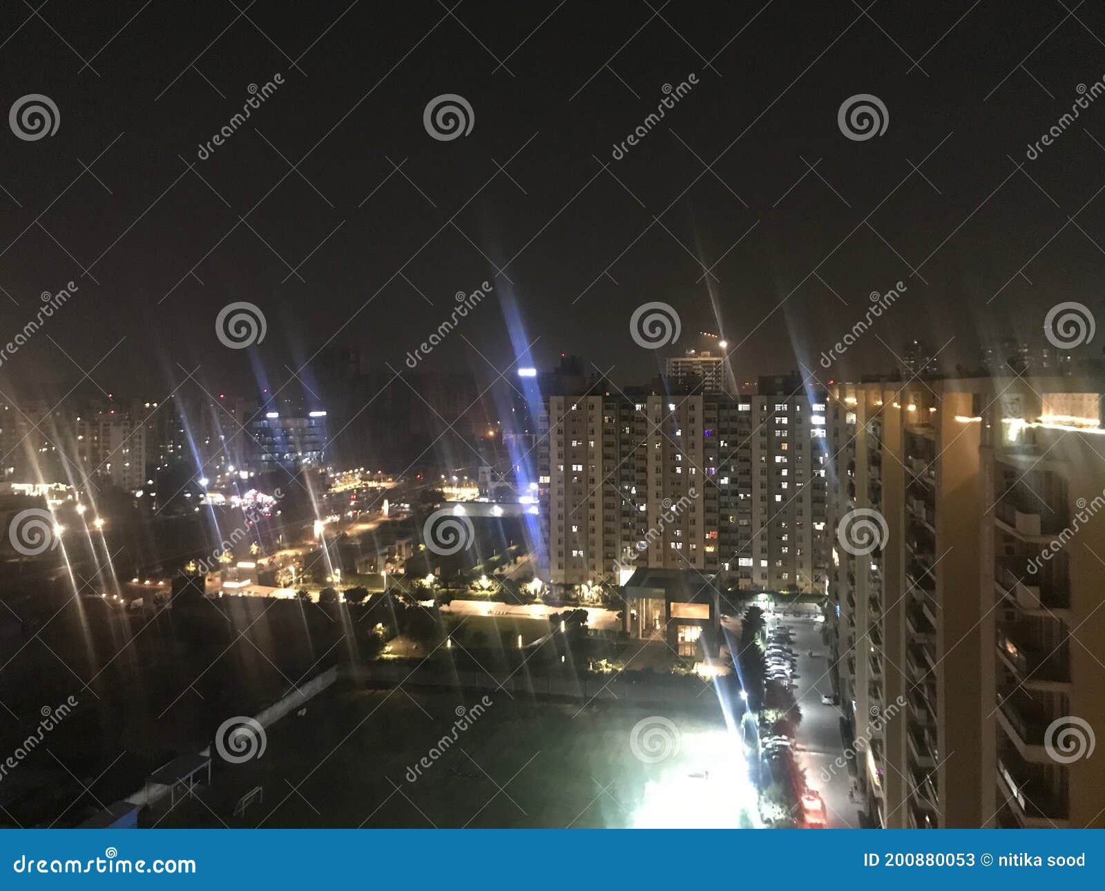 A Beautiful Gurgaon City at Night Stock Image - Image of green ...