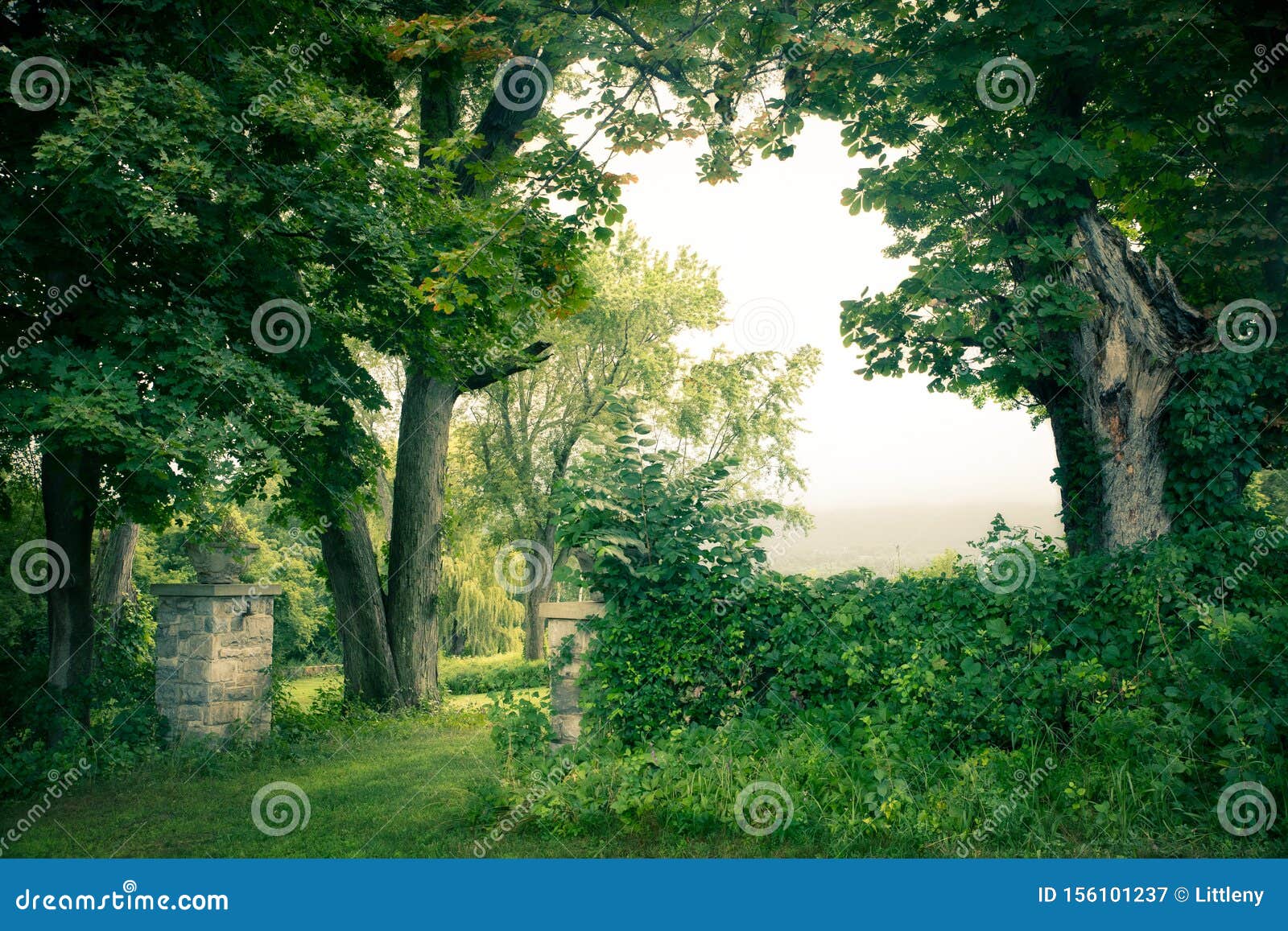 Beautiful Green Landscape with Trees and Stone Gates Stock Image ...