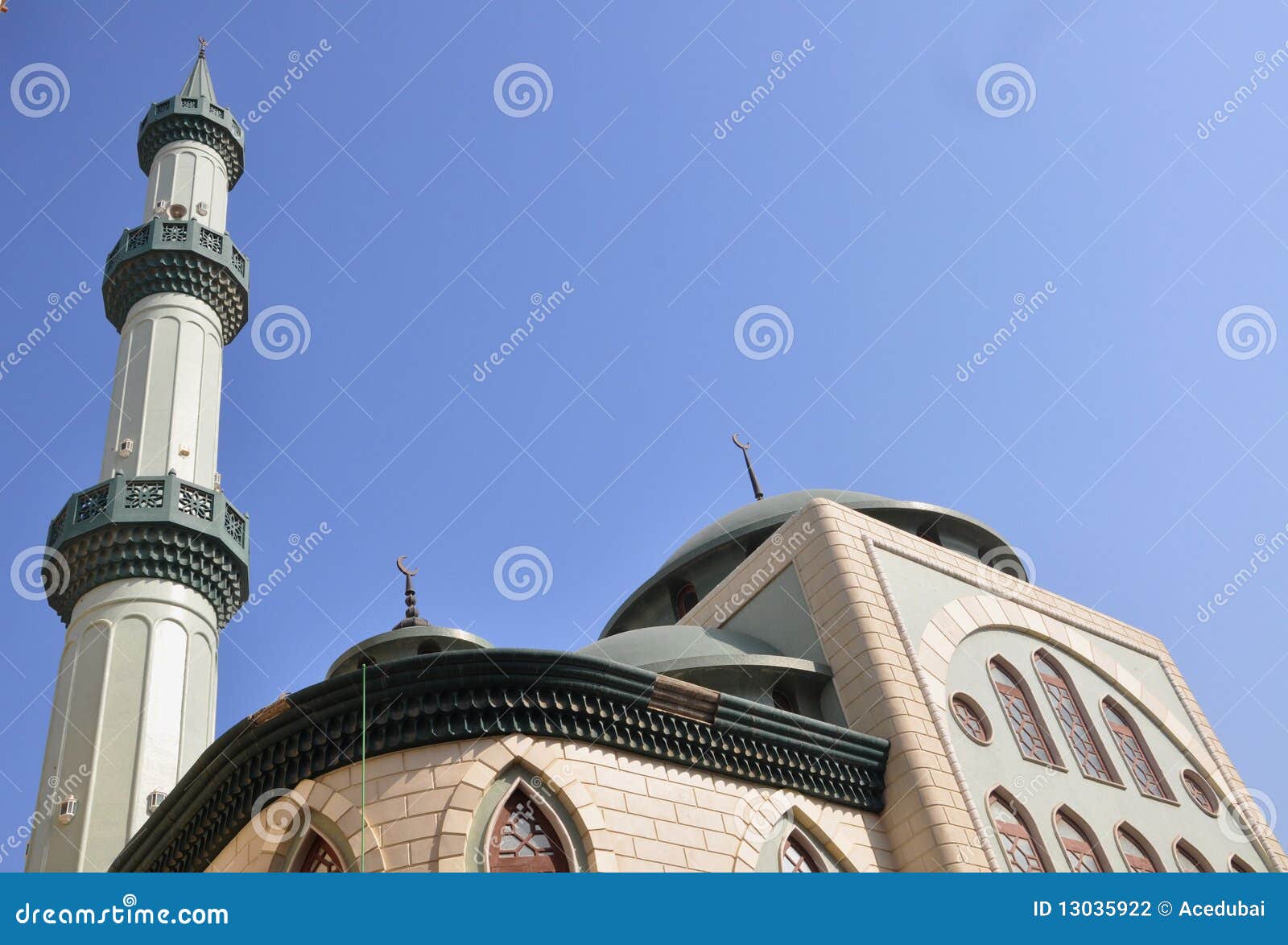Beautiful green mosque stock photo. Image of moon, islamic - 13035922
