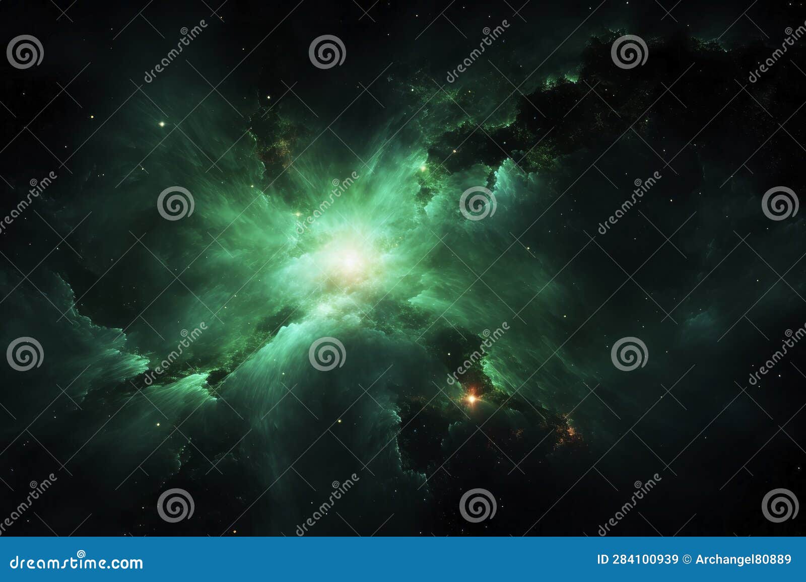 Beautiful Green Space Nebula. Generative AI Stock Illustration ...