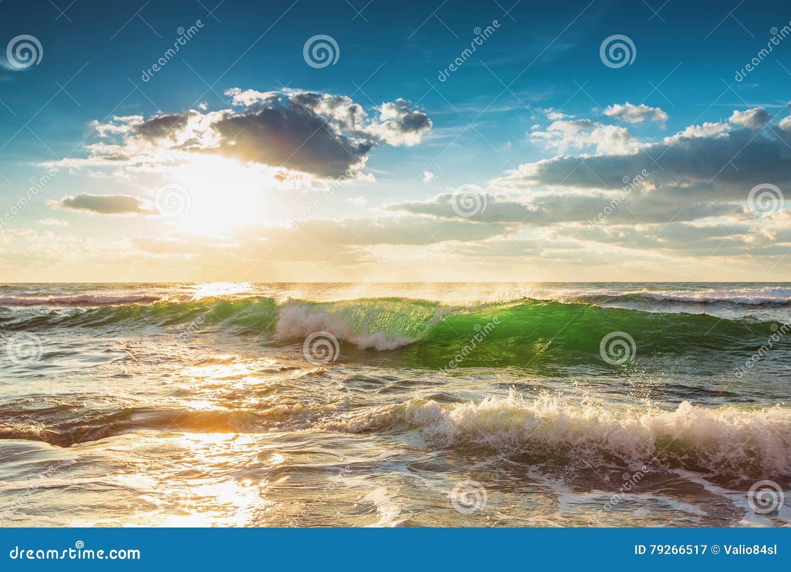 Beautiful Green Sunrise Wave Stock Image - Image of color, bali: 79266517
