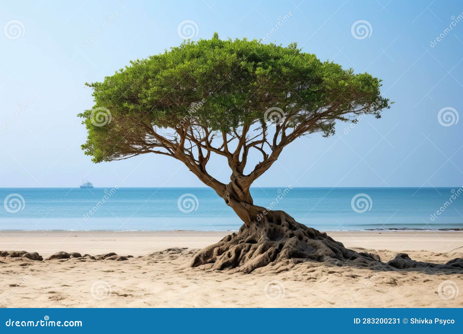 A Beautiful Green Tree Growing on a Beach Stock Illustration ...