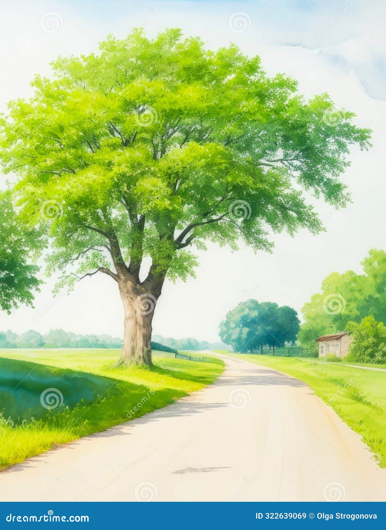Beautiful Green Tree Watercolor Illustration Stock Image - Image of ...