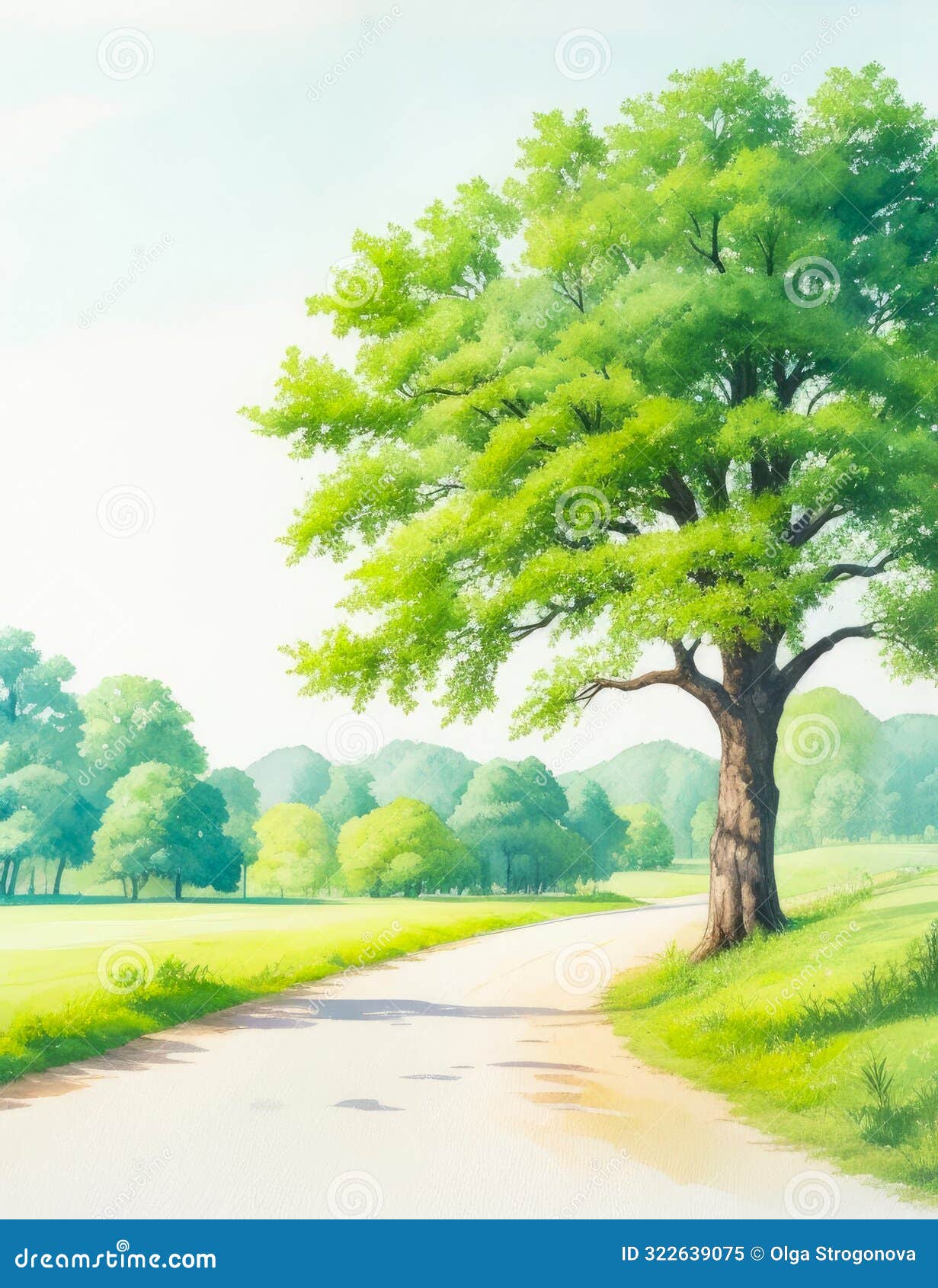 Beautiful Green Tree Watercolor Illustration Stock Image - Image of ...