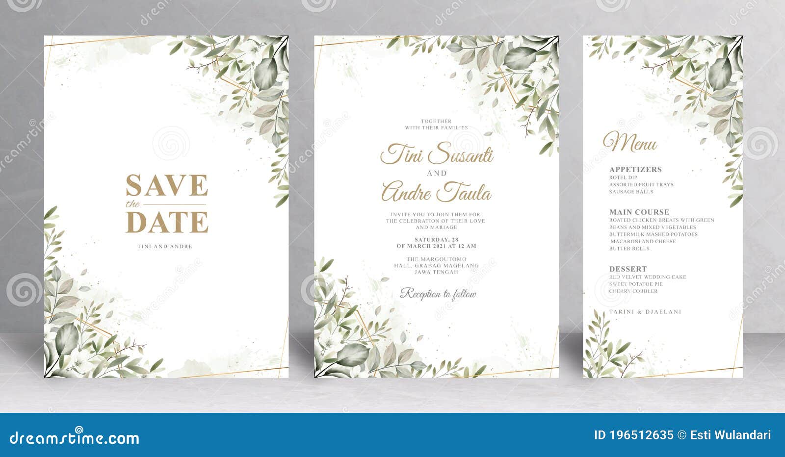 Beautiful Greenery Wedding Card Template Stock Vector - Illustration of ...