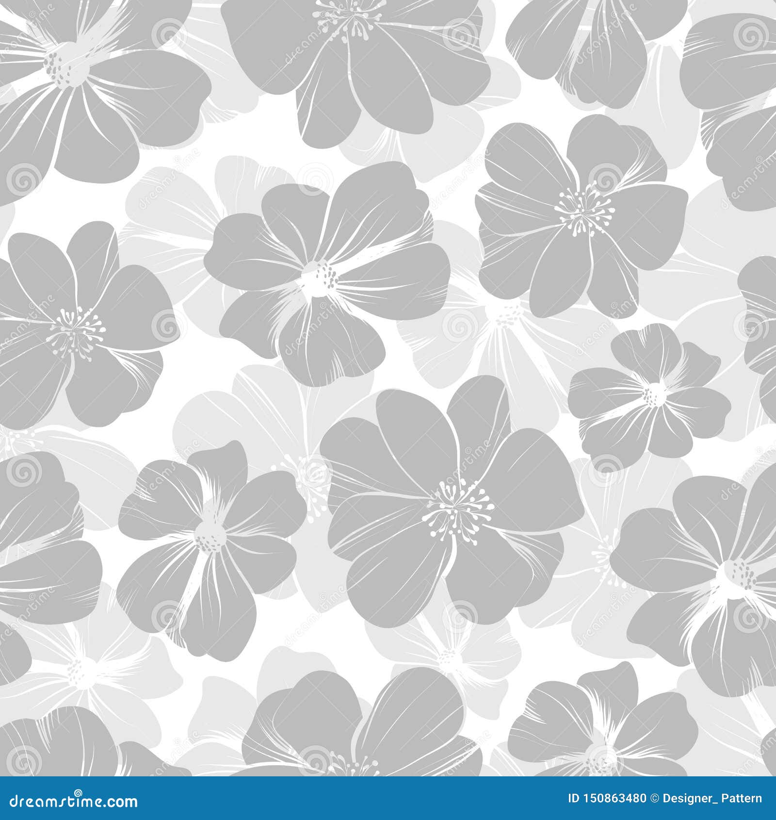 Beautiful Grey and White Vector Flower Seamless Stock Vector ...