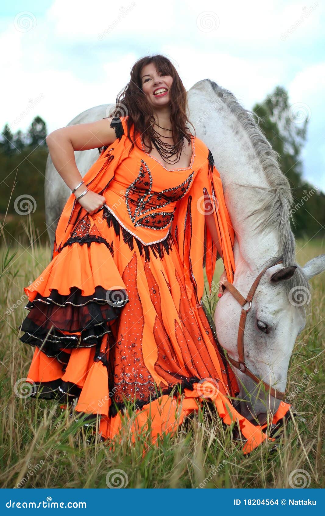 Beautiful Gypsy Dancer with a Horse Stock Photo - Image of happy, girl ...