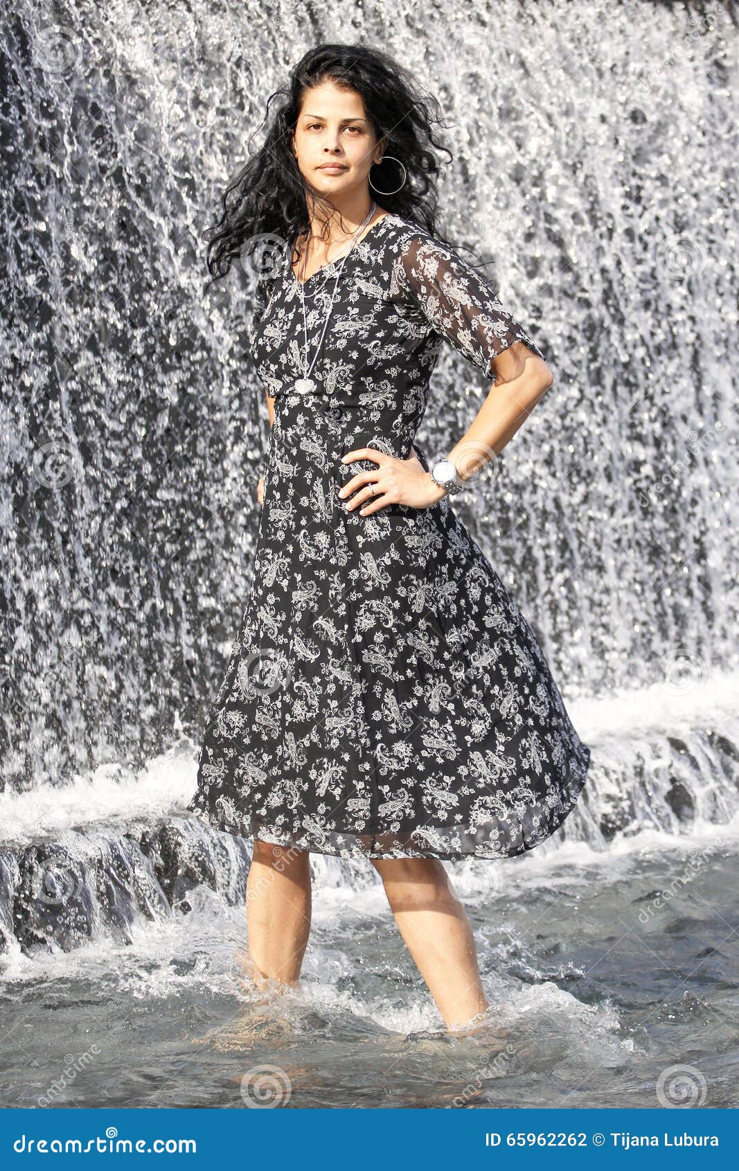 Beautiful Girl and a Waterfall. Stock Photo - Image of attractive ...