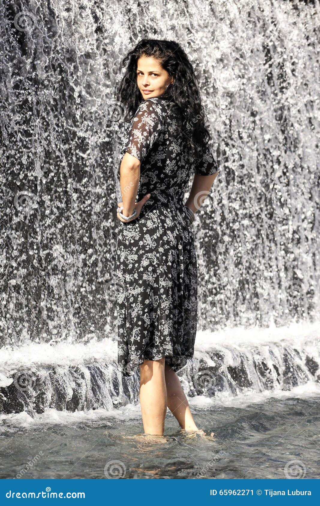 Beautiful Girl and a Waterfall Stock Image - Image of beauty, girl ...