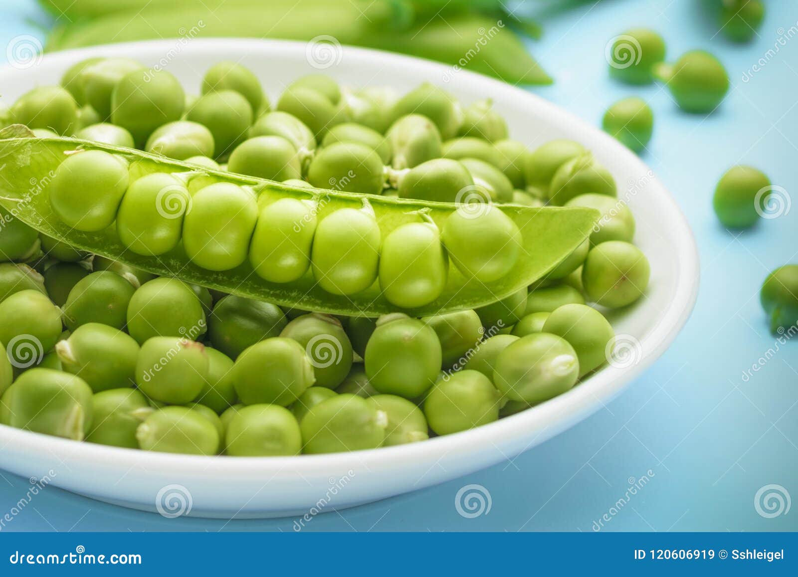 Beautiful Half of a Fresh Pea Pod with Peas in a Pile of Peas in a ...