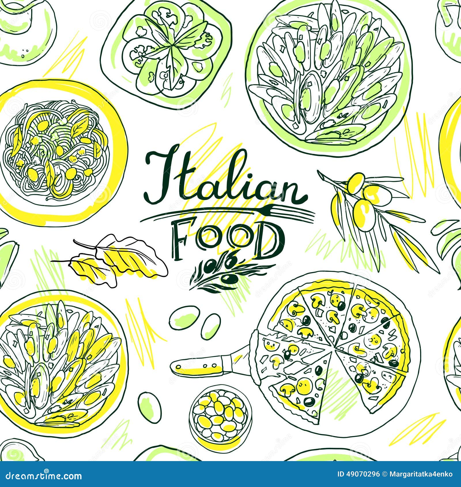 Beautiful Hand-draw Simpless Pattern Italian Food Stock Vector ...