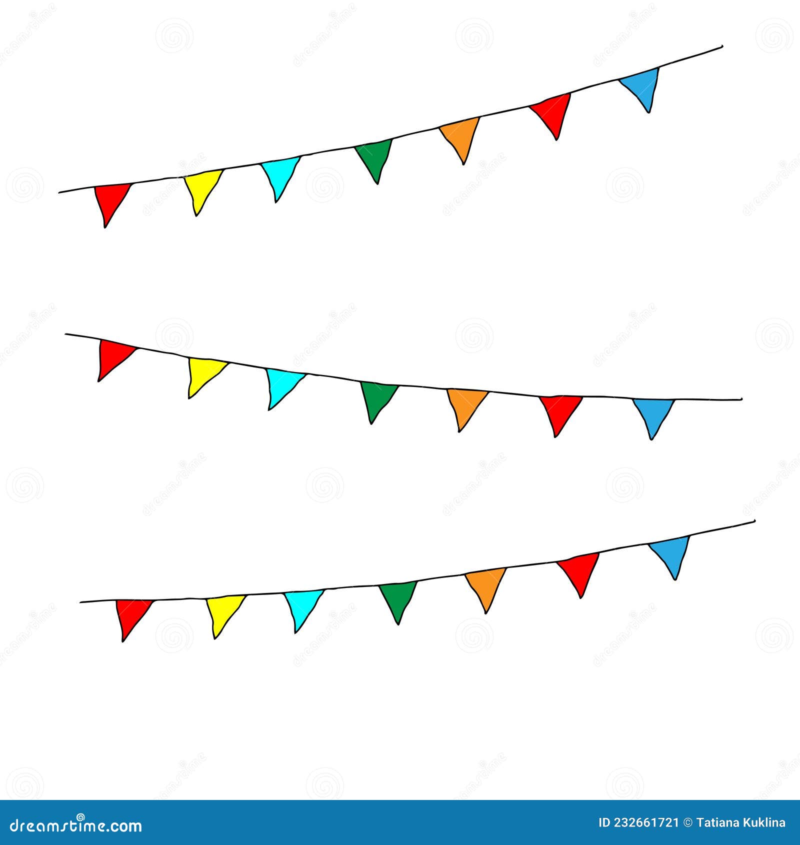 Beautiful Hand-drawn Colored Vector Illustration of Group of Flags ...