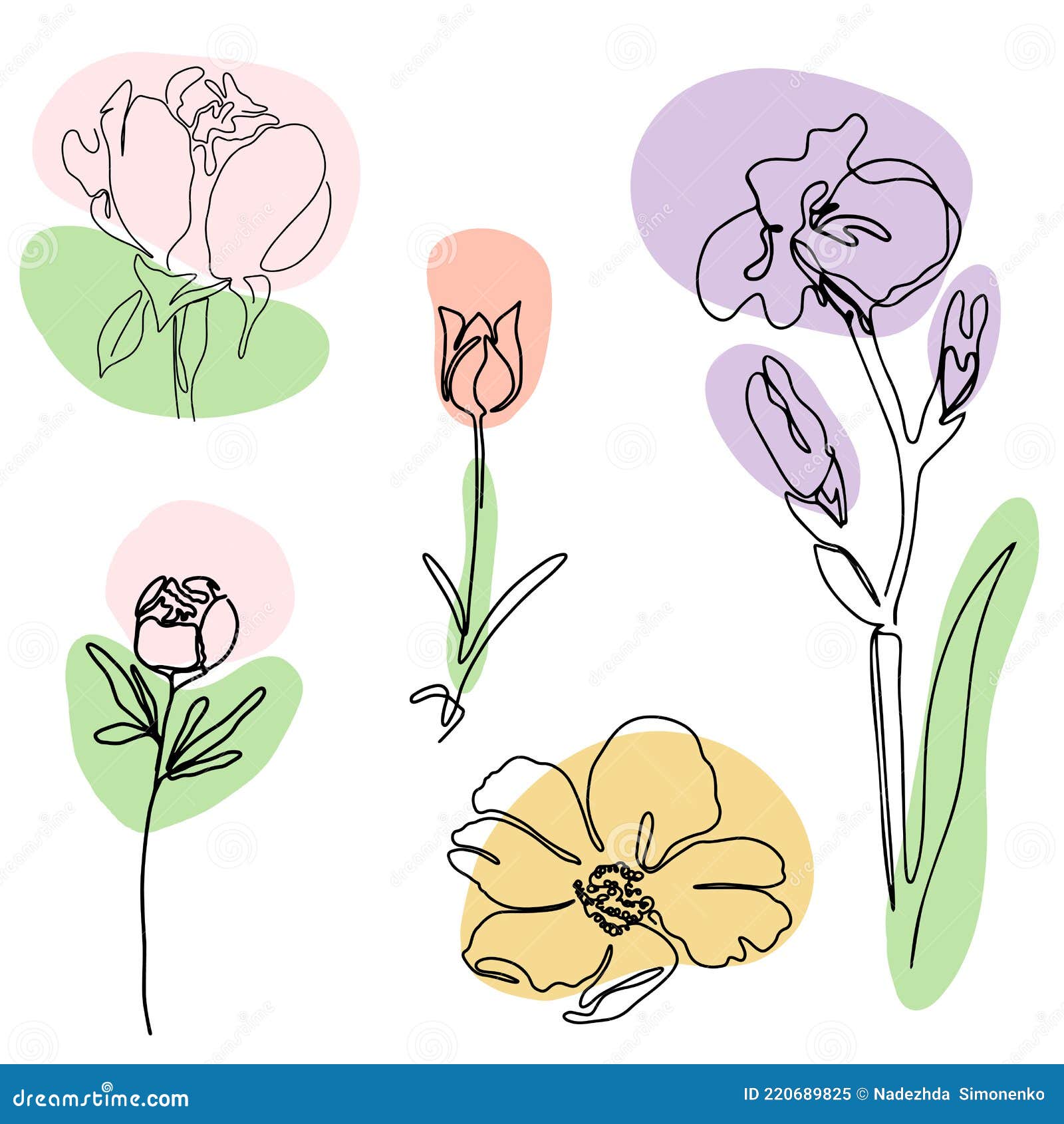 Beautiful Hand Drawn Line Art Monoline Flowers Stock Vector ...