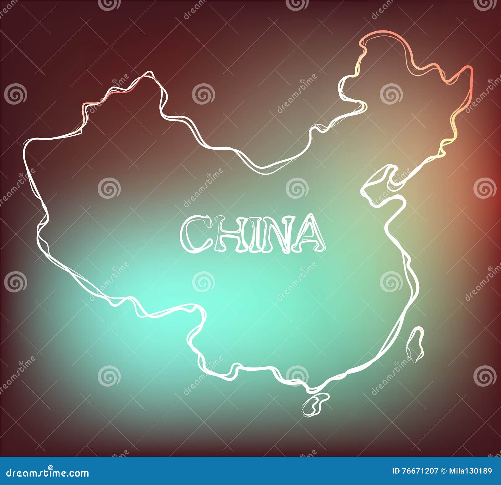 Beautiful Hand Drawn Outline Map of China, Vector Illustration Stock ...