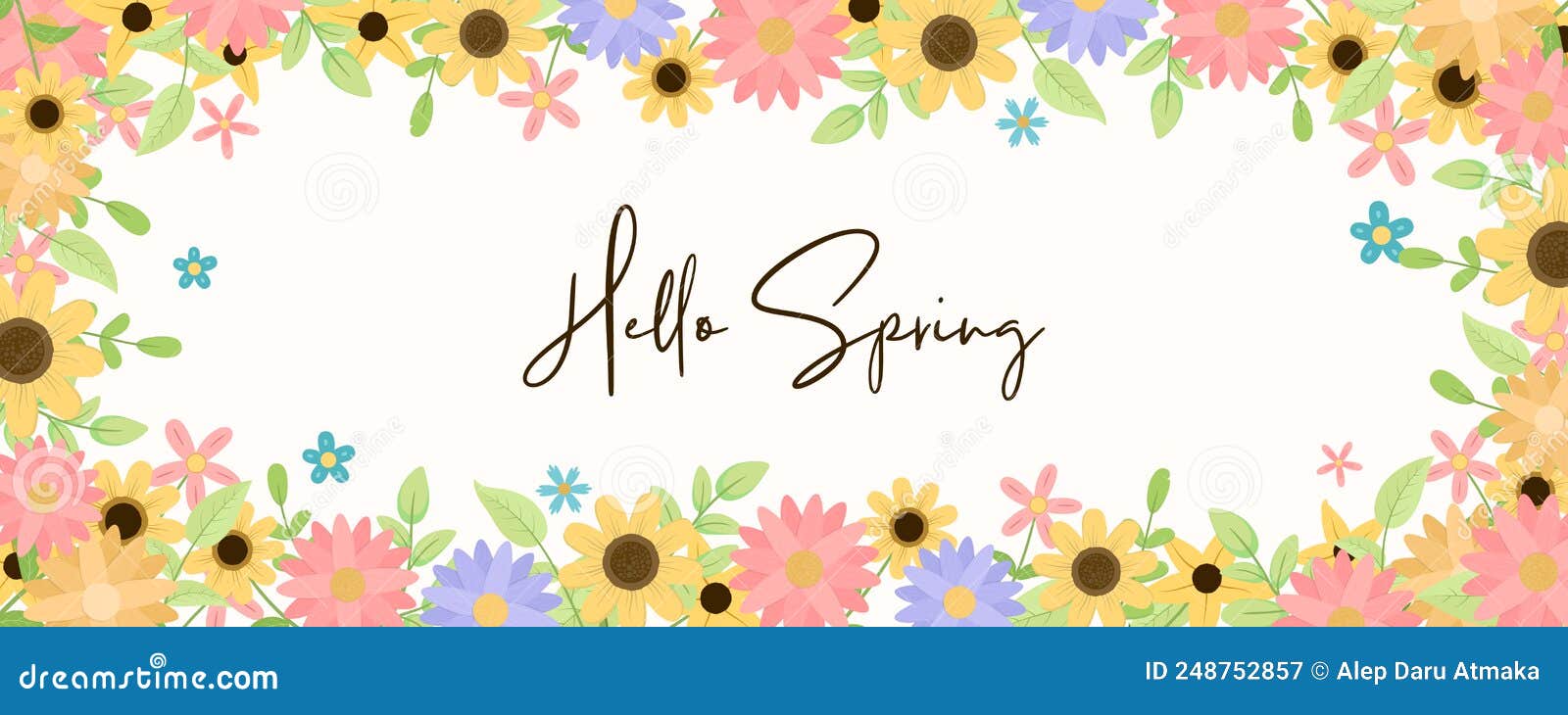 Beautiful Hand Drawn Spring Flower Banner Stock Vector - Illustration ...