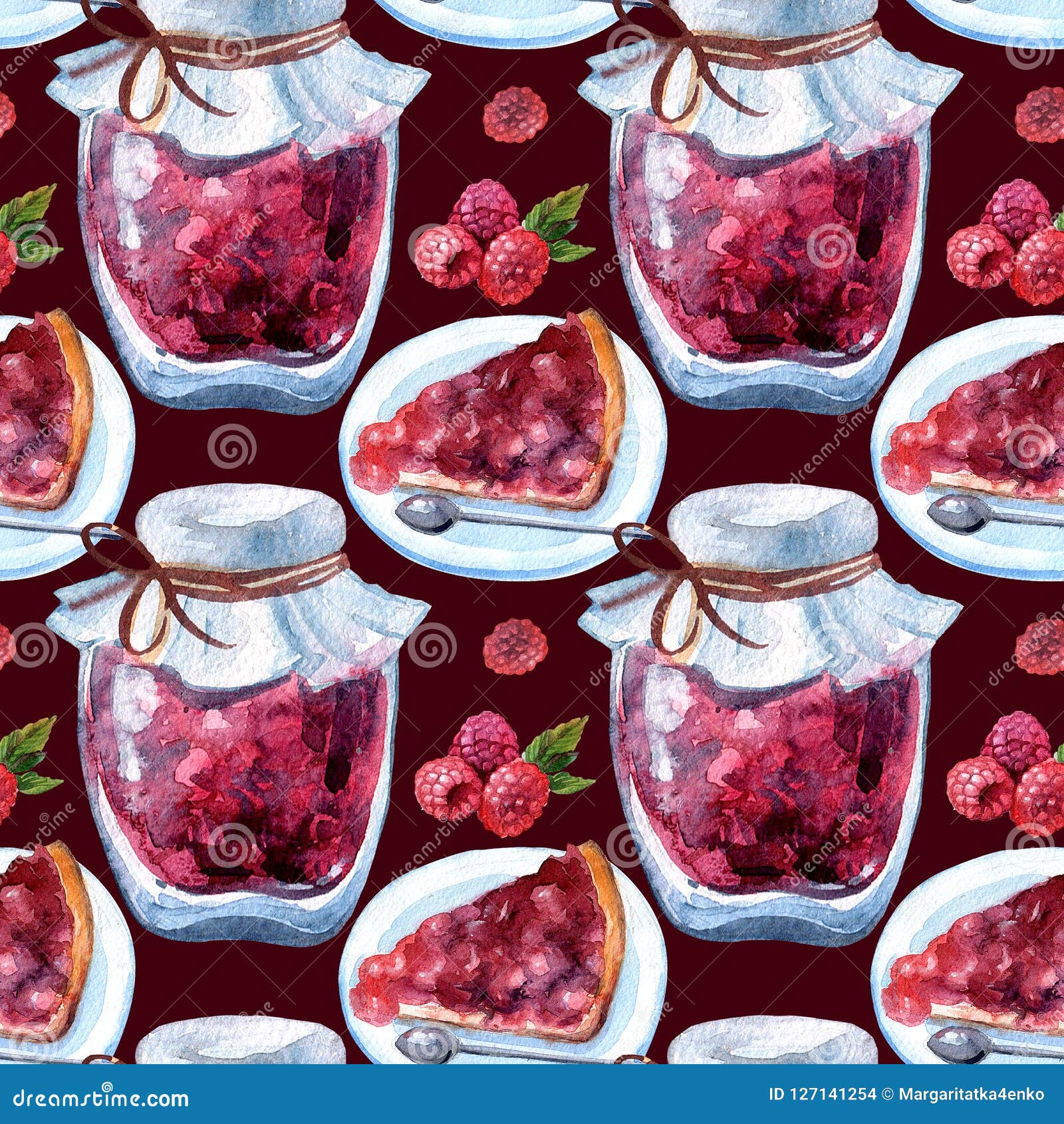 Beautiful Hand Drawn Watercolor Seamless Pattern with Jam in Jar Stock ...