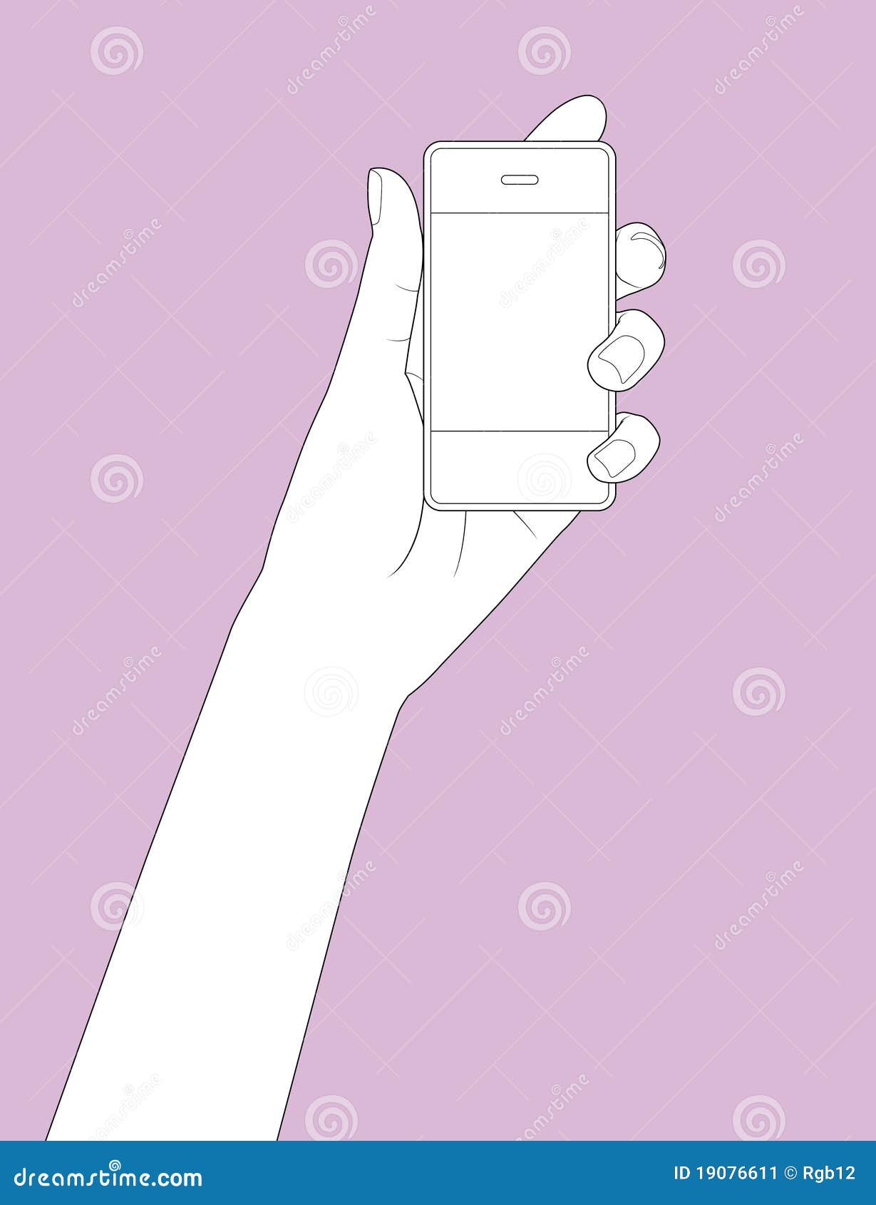 Beautiful Hand Holding a Smart Phone in Outline Ve Stock Illustration ...
