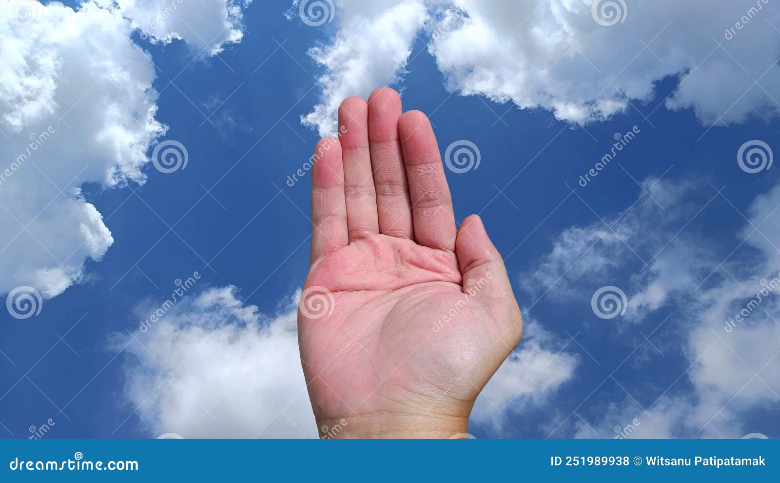Beautiful Hand Open. Sky and Cloud Background with Clipping Path Stock ...