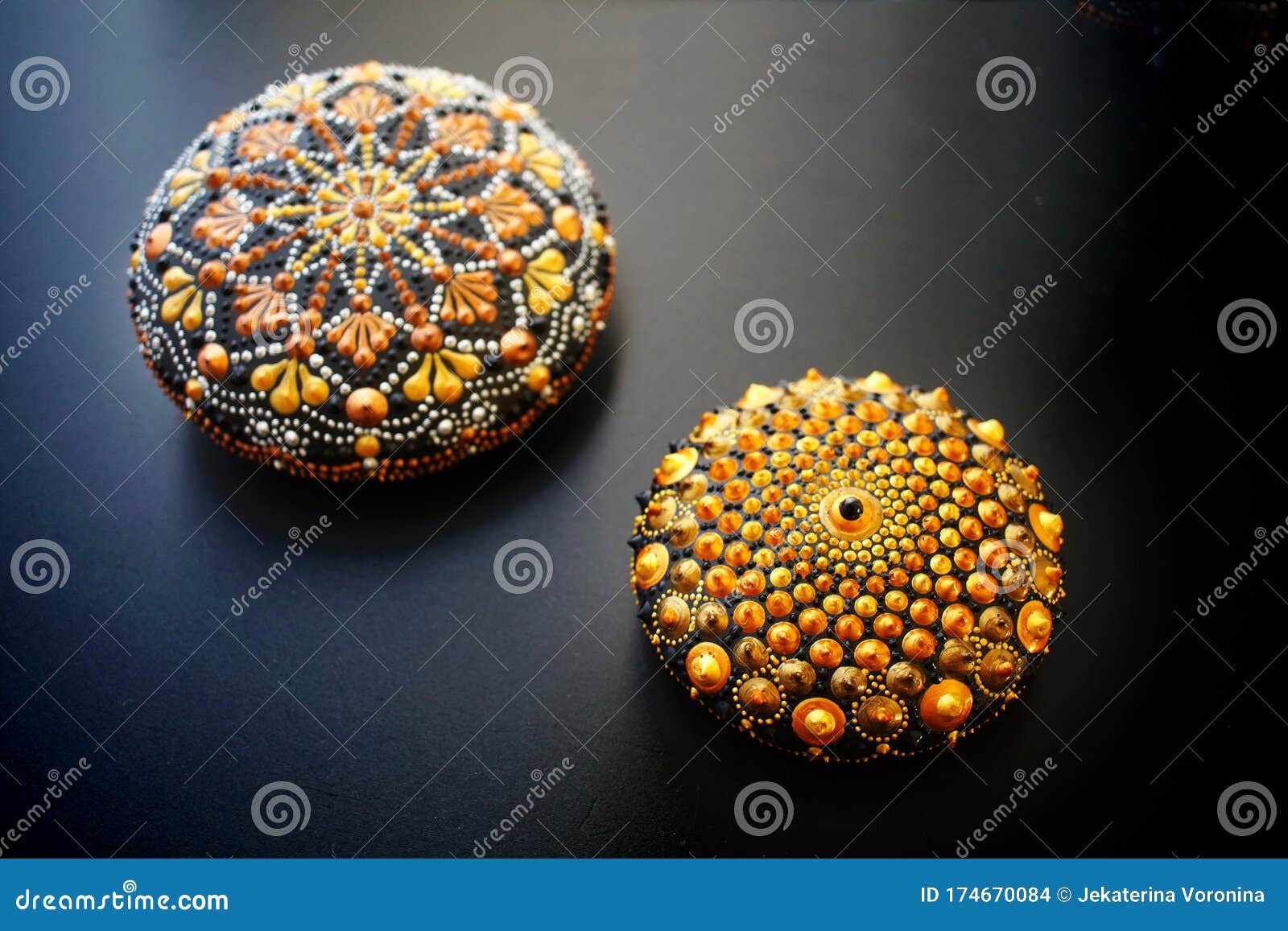 Beautiful Hand Painted Mandala Rocks Stock Photo - Image of pattern ...
