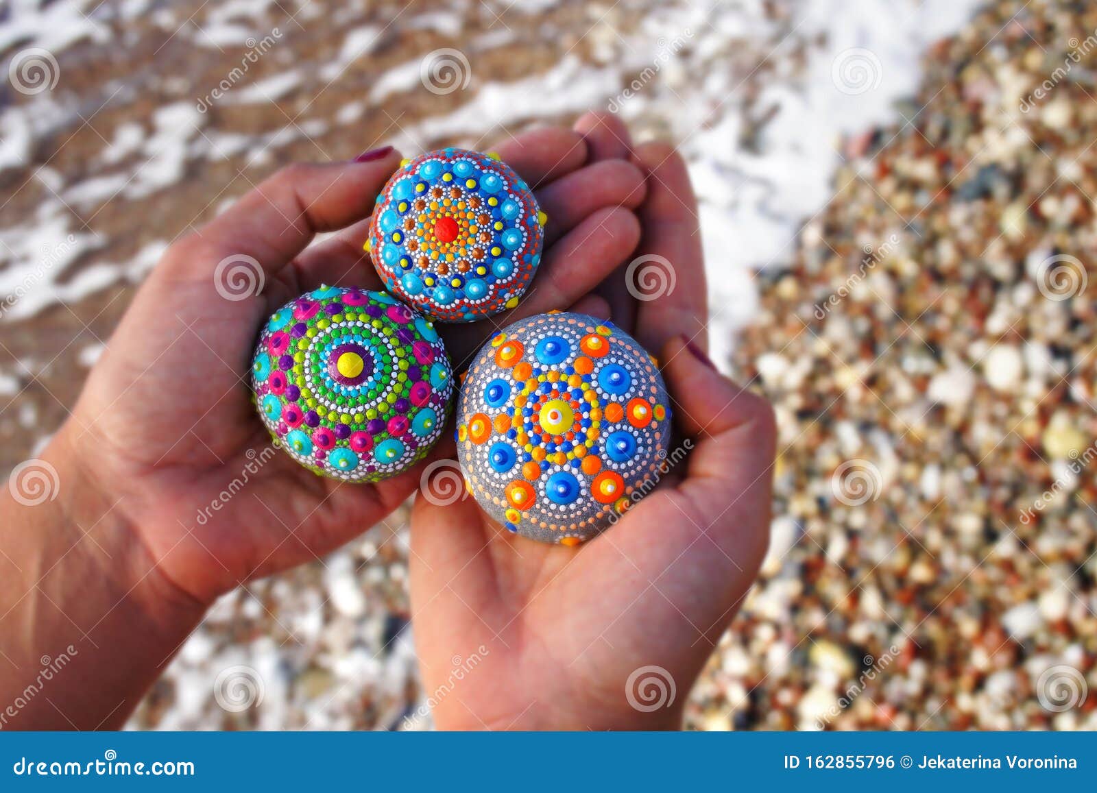 Beautiful Hand Painted Mandala Rocks Stock Photo - Image of intuitive ...