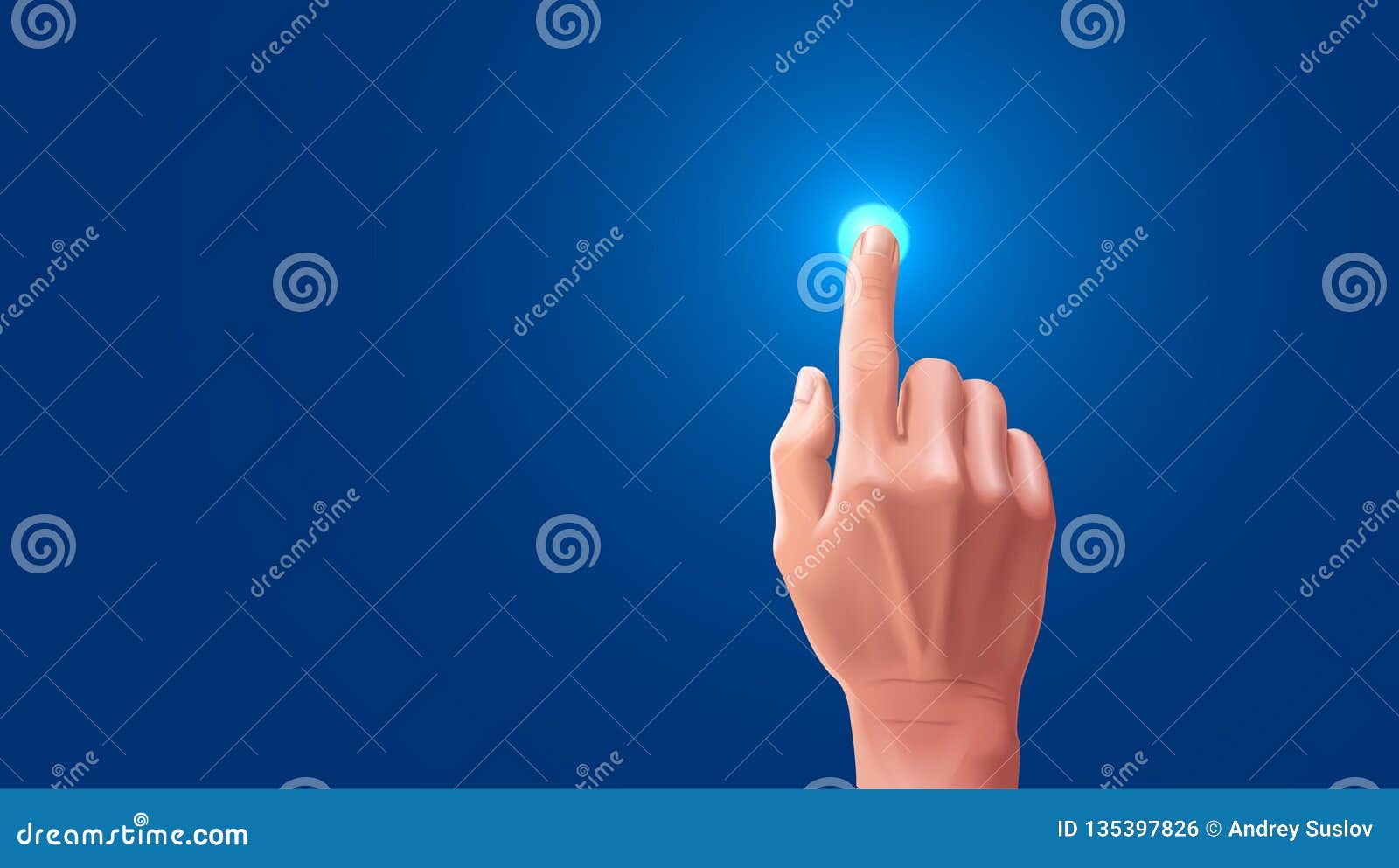 Hand Presses the Index Finger on the Touch Screen. Button on the ...